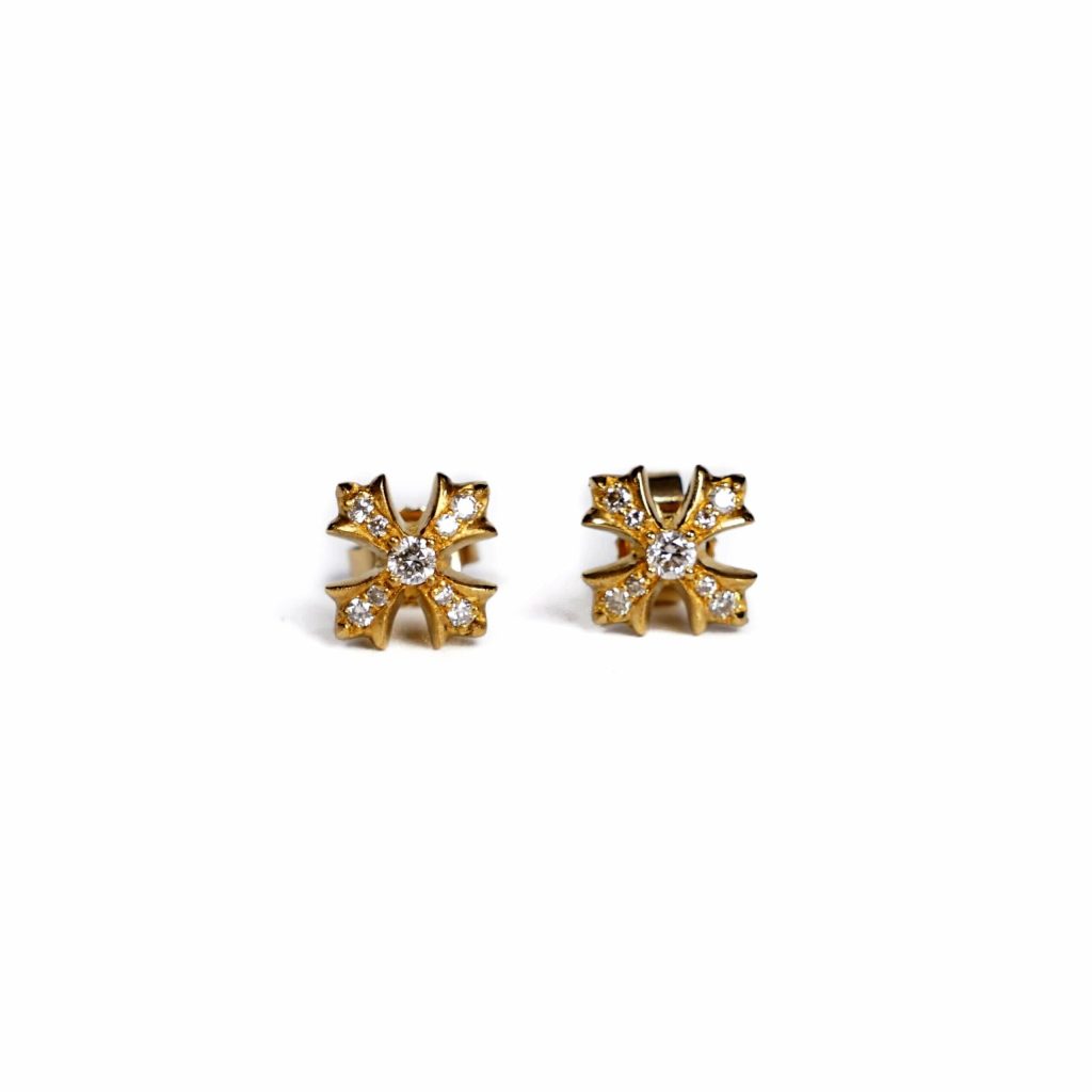 22K Gold CH Plus Stud Earrings With Diamonds - Chrome Hearts CO